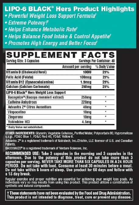 NUTREX LIPO 6 BLACK HERS ULTRA CONCENTRATE 60 BLACK CAPS - Nutrition Depot