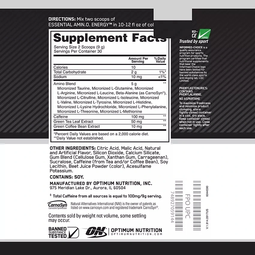 OPTIMUM ESSENTIAL AMINO ENERGY 30 SERVINGS - Nutrition Depot